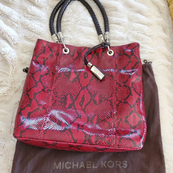 Michael Kors | Bags | Michael Kors Skorpios Leather Red Python Handbag ...